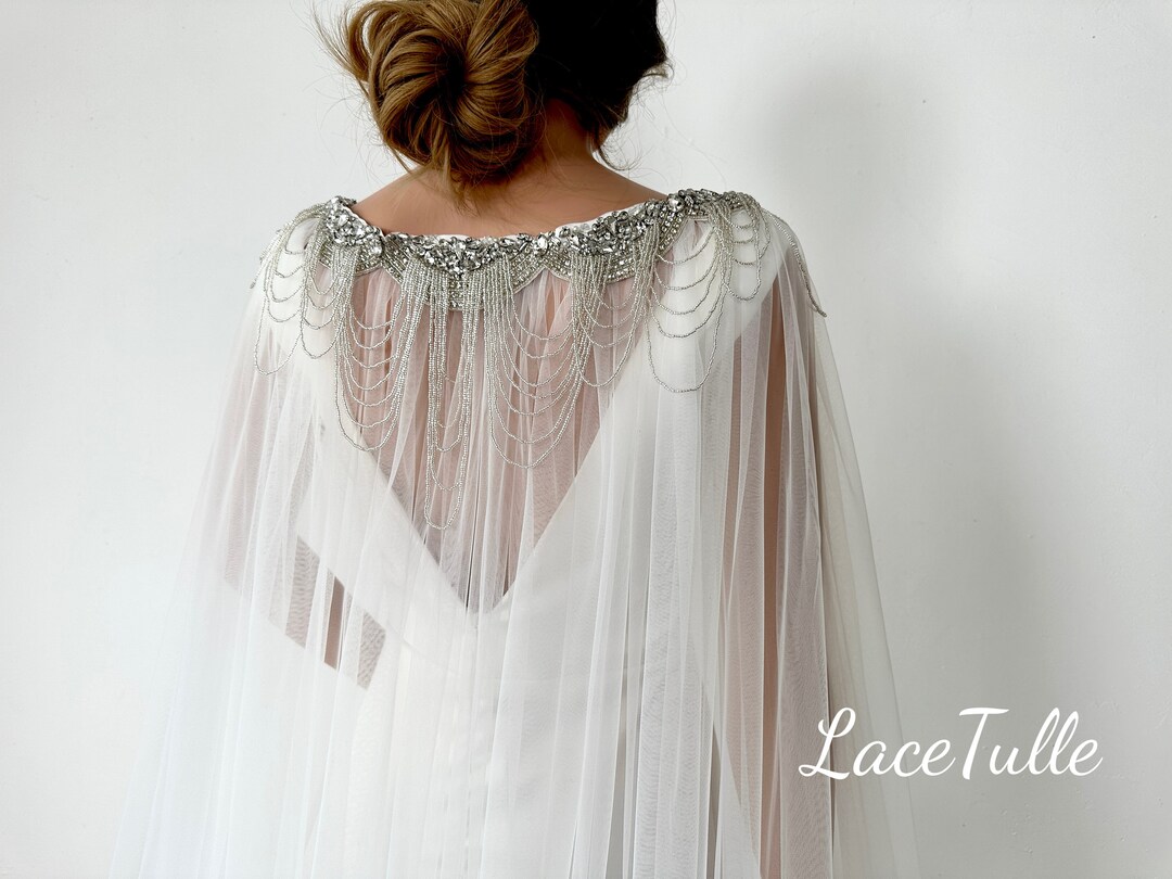 Crystal Beaded Wedding Cape|rhinestone Neck Bridal Cape|luxurious ...