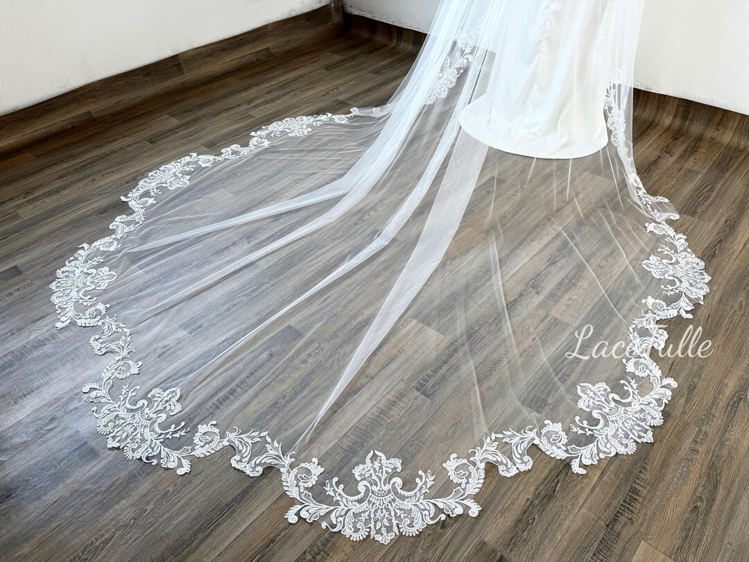 Simple Lace Edge Veil,floor Length Veil,floral Lace Veil,bridal Veil ...