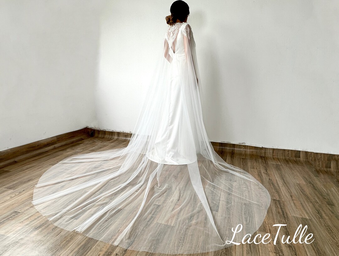 Bridal Sequin Cape Veil|pearl Button Cape Veil|wedding Cape|modern Veil ...