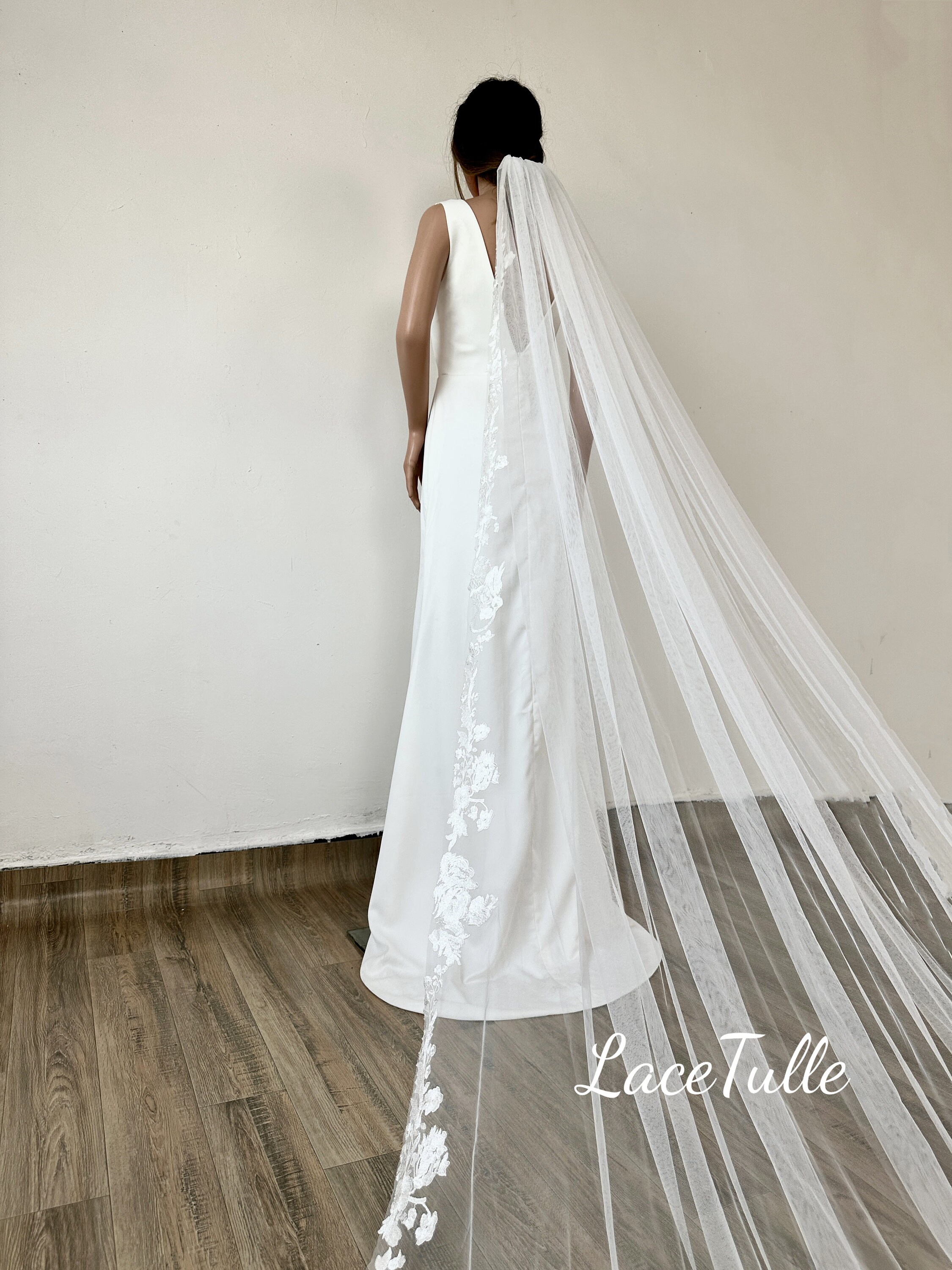Sequin Lace Wedding Veil,flower Lace Veil,ivory Bridal Veil,cathedral ...