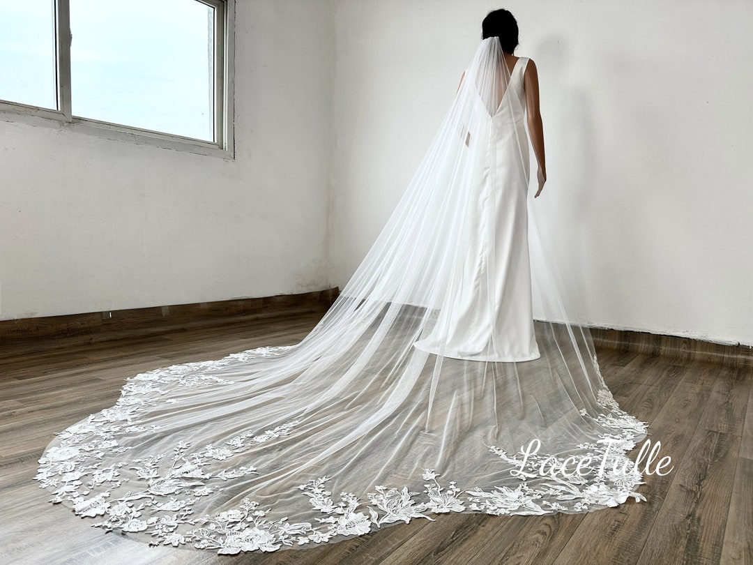 Flower Lace Wedding Veil,bridal Lace Veil,long Cathedral Veil,floor ...