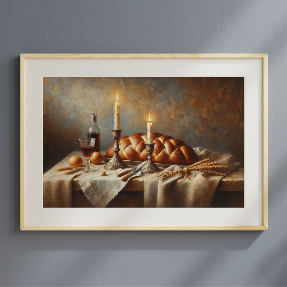 Shabbat Table Painting Digital Download, Judaica Wall Art Home Decor ...