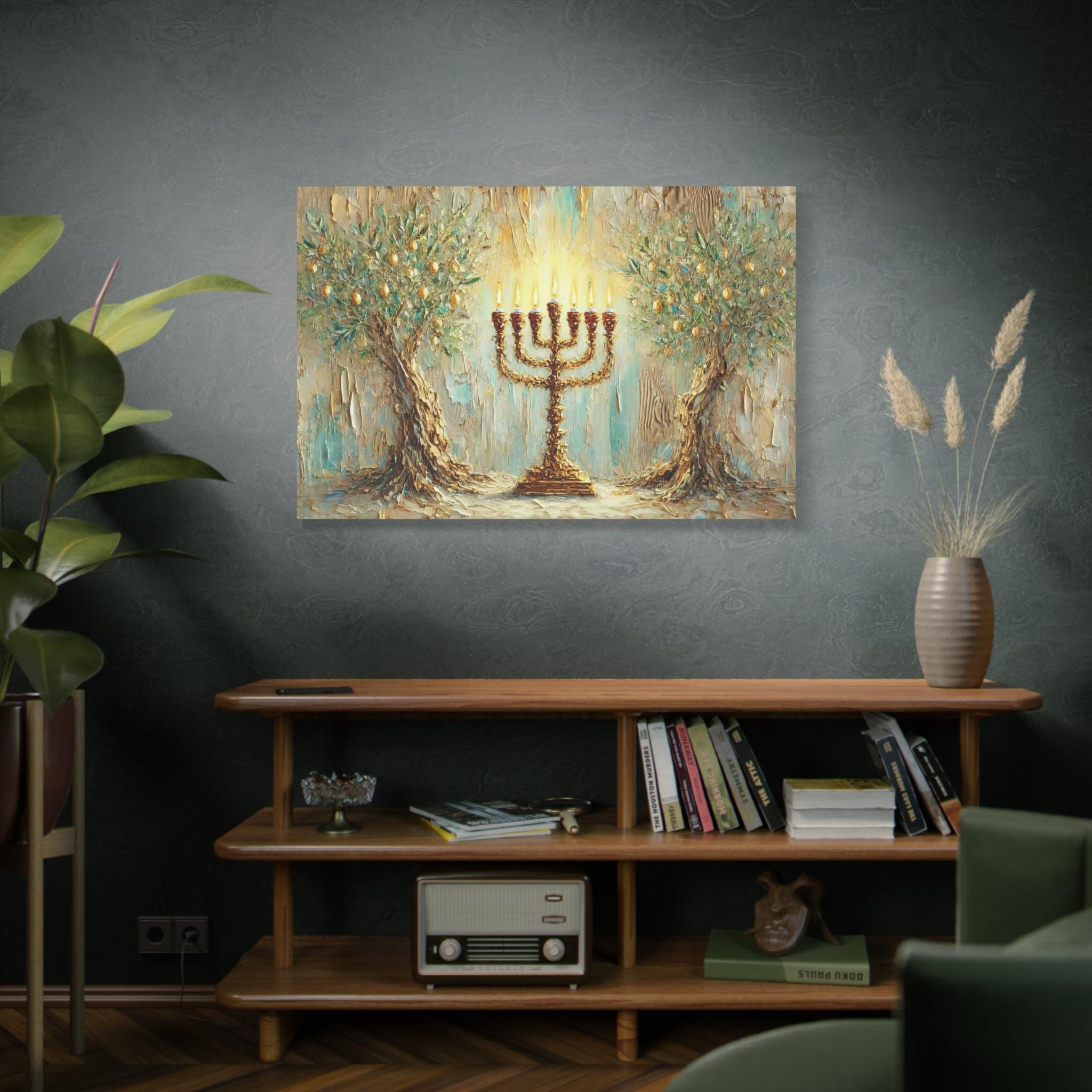 Menorah Painting Matte Canvas, Jewish Art Print, Zekharia Vision of ...