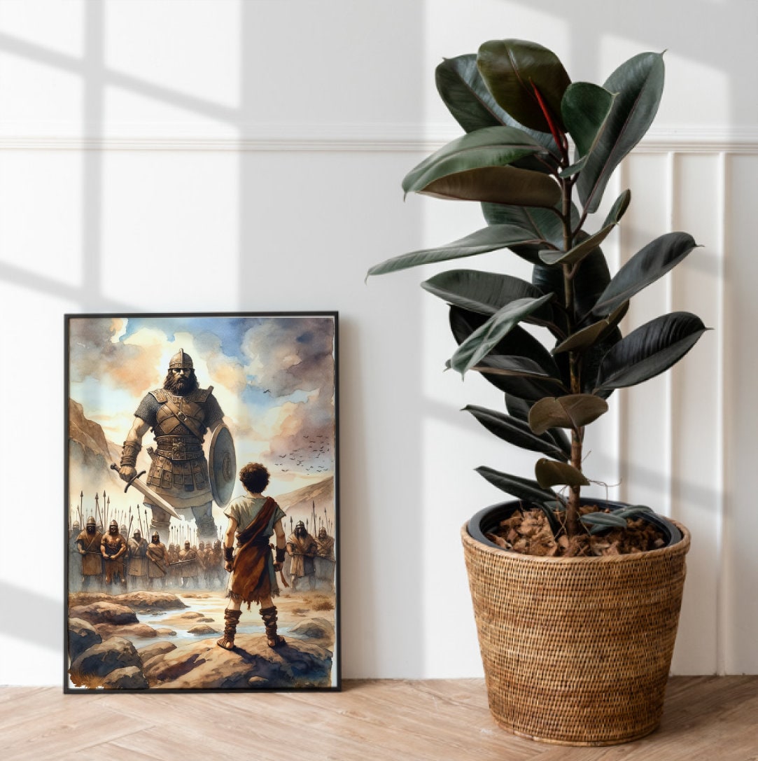 David and Goliath Wall Art Digital Download Bible Watercolor Painting ...
