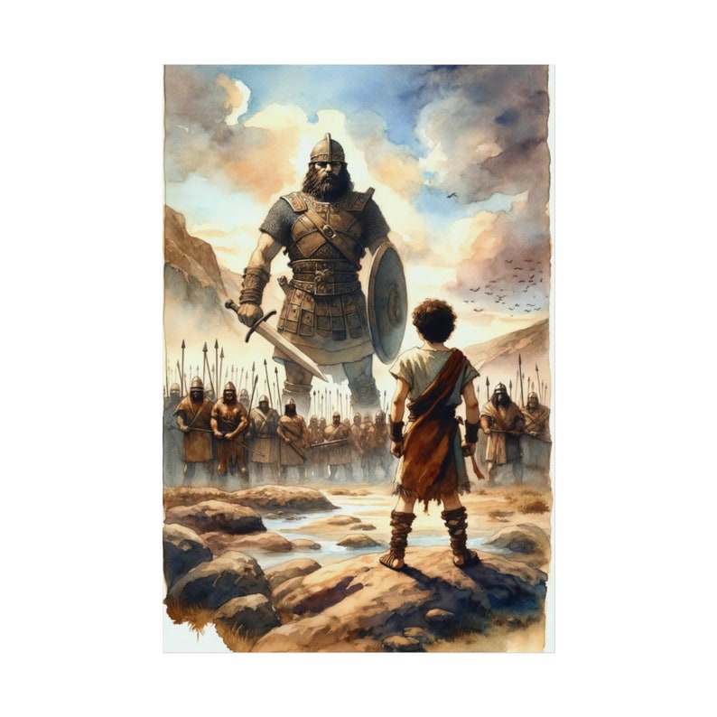 David and Goliath Painting Watercolor Textured Poster Print Scripture ...