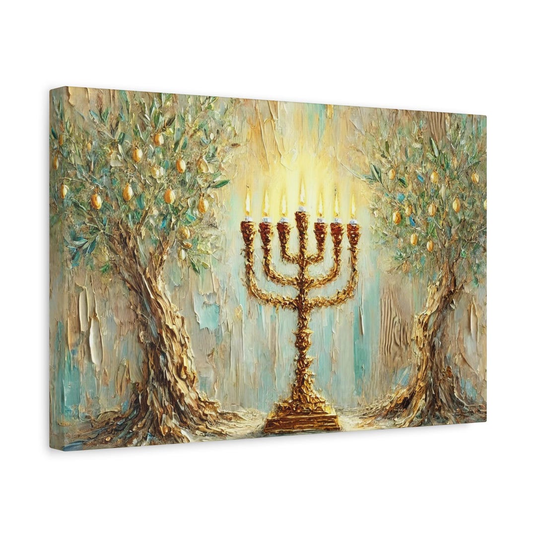 Menorah Painting Matte Canvas, Jewish Art Print, Zekharia Vision of ...