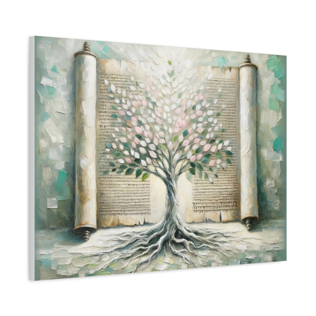 Judaica Tree Painting Canvas, Jewish Tree of Life Print Torah Wall Art ...