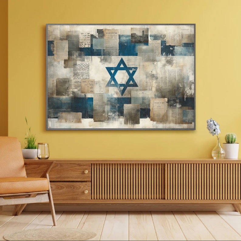 Vintage Israel Flag Wall Art Digital Print, Israeli Flag Downloadable ...