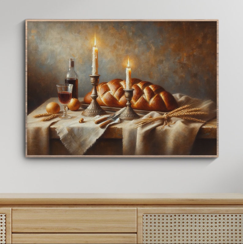 Shabbat Table Painting Digital Download, Judaica Wall Art Home Decor ...