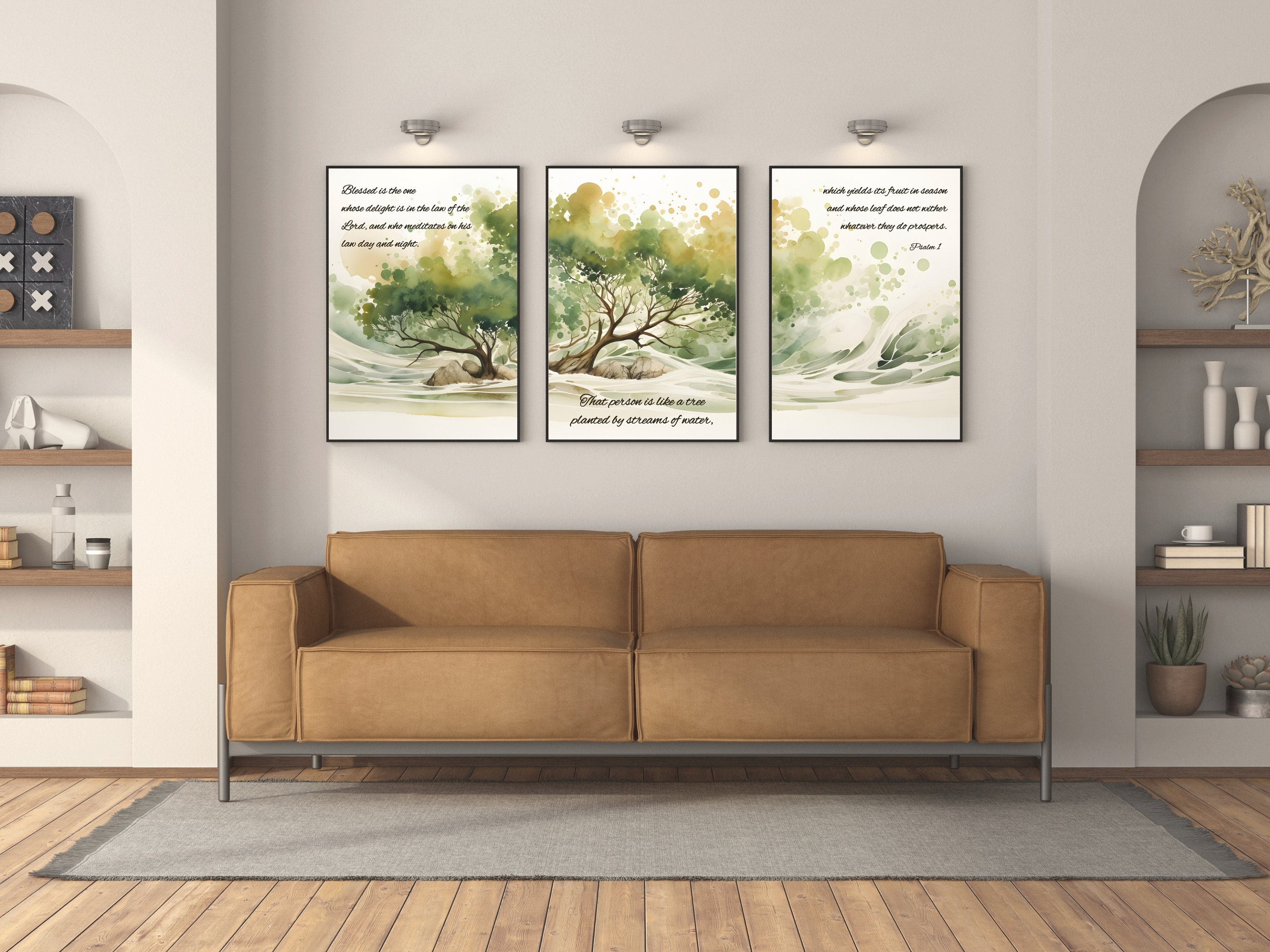 Psalm 1 Printable Set of 3, Bible Verse Inspiring Modern Wall Art Decor ...