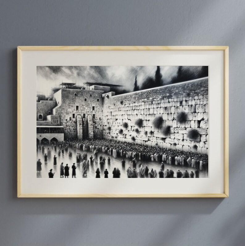 Kotel Painting Digital Download, Charcoal Sketch Western Wall Print ...