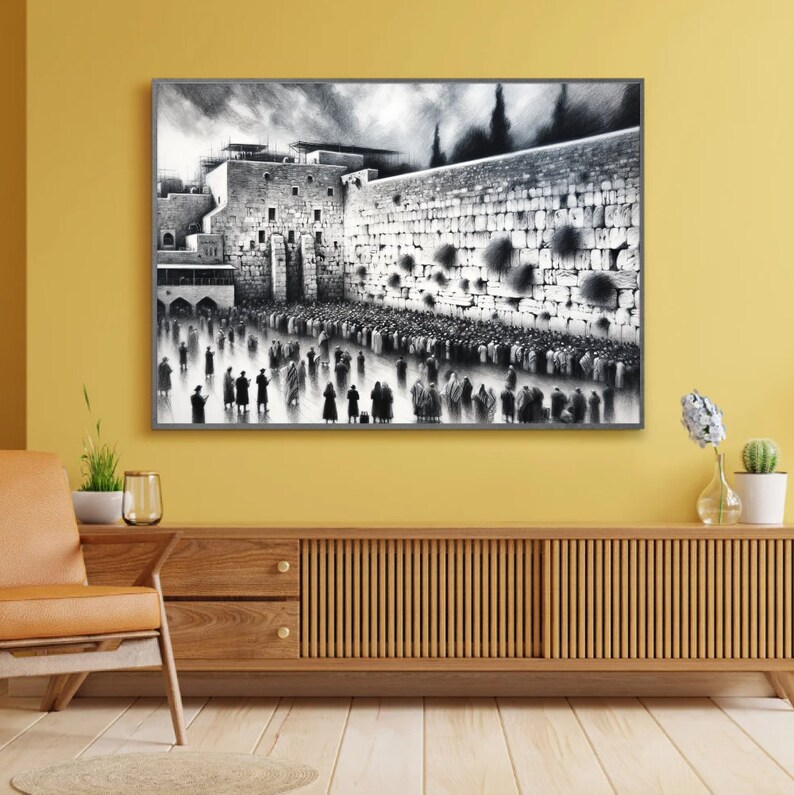 Kotel Painting Digital Download, Charcoal Sketch Western Wall Print ...