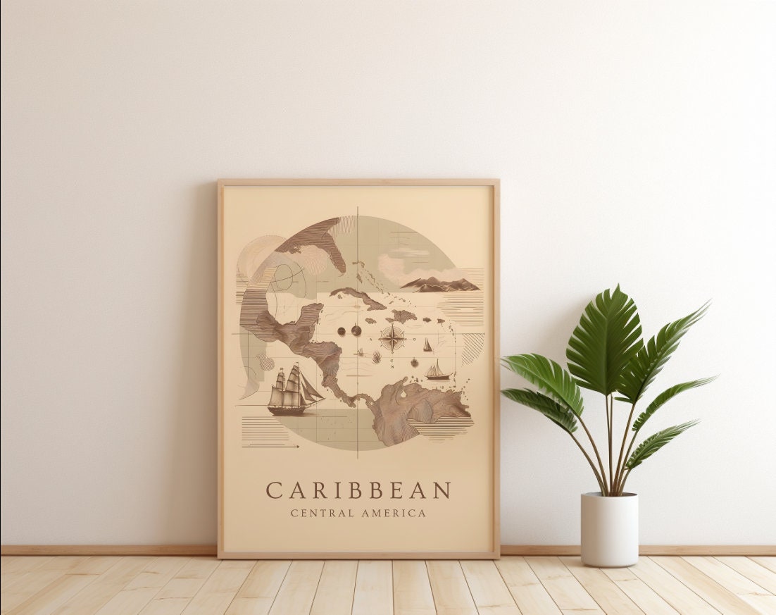 Caribbean Map Print Digital, Central America Poster, Caribbean Islands ...