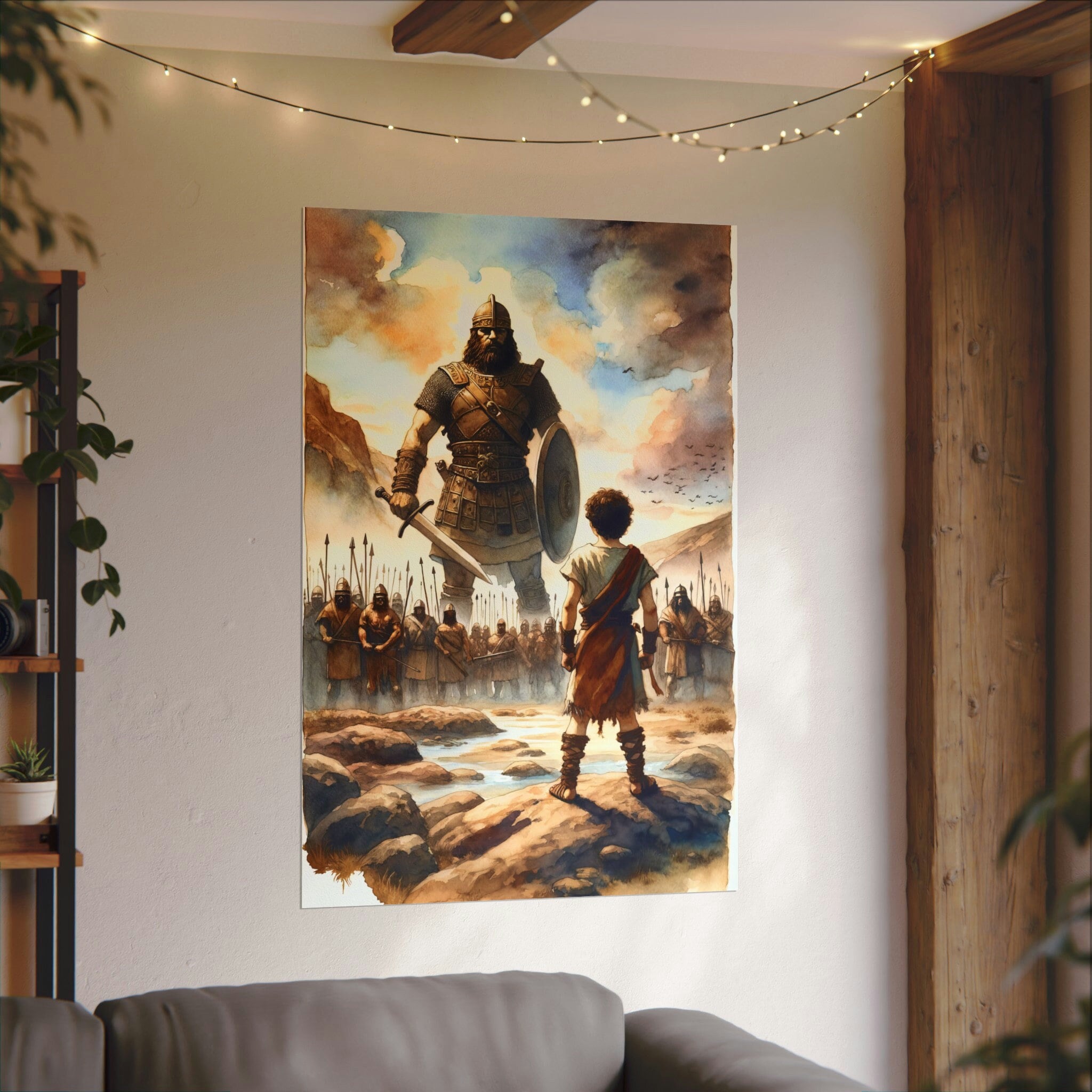 David and Goliath Painting Watercolor Textured Poster Print Scripture ...