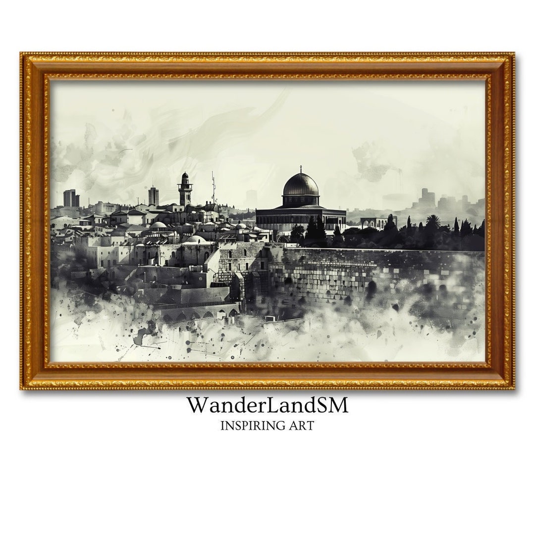 Charcoal Jerusalem Painting Digital Download Kotel Wall Art Home Decor ...