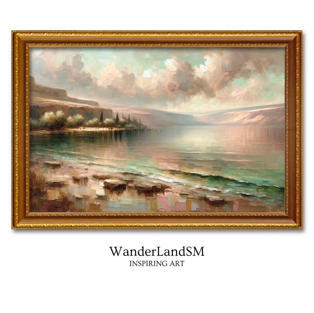 Vintage Israel Painting Digital Print, Sea of Galilee Printable Wall ...