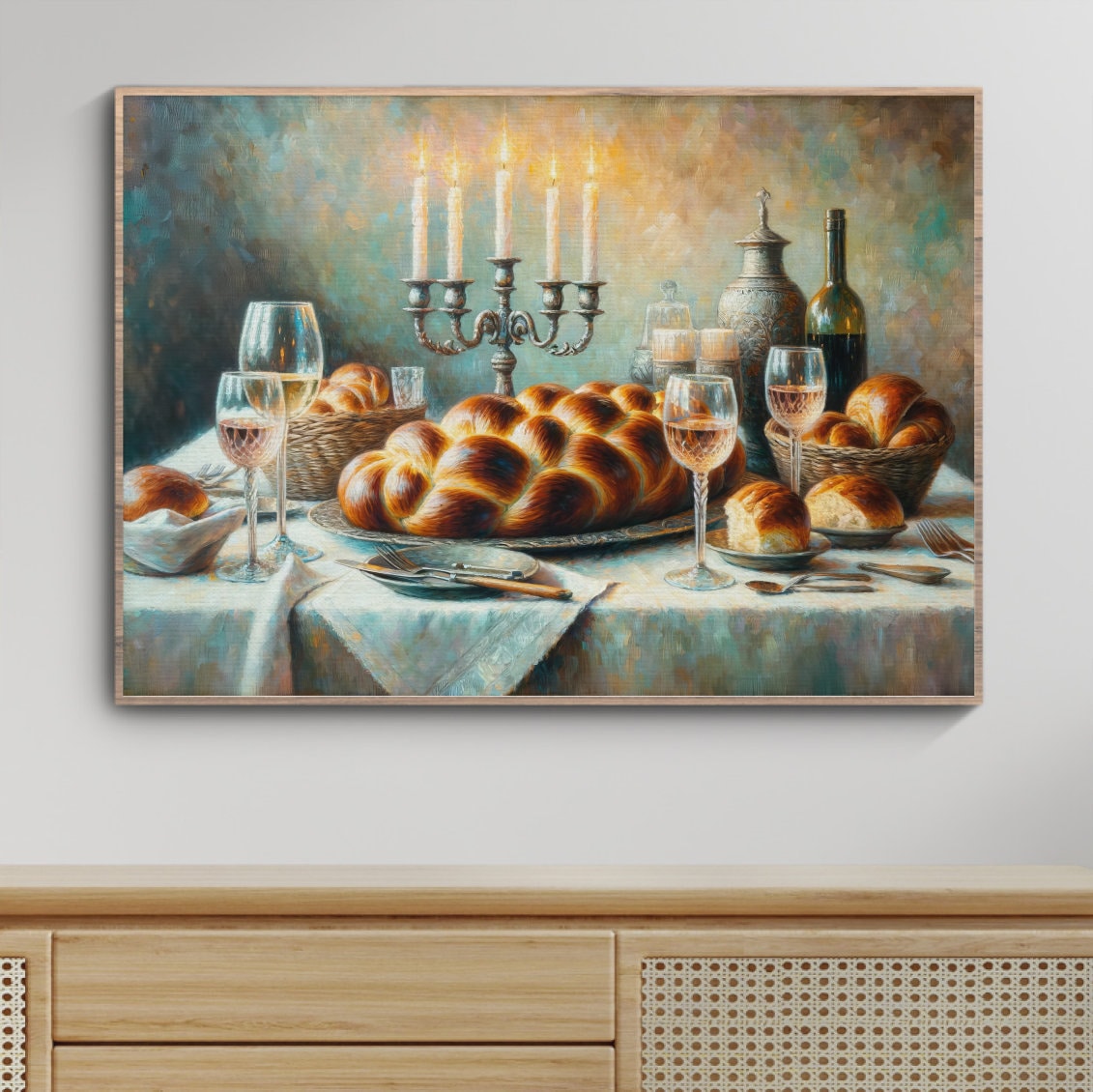 Shabbat Table Painting Digital Download, Judaica Wall Art Home Decor ...