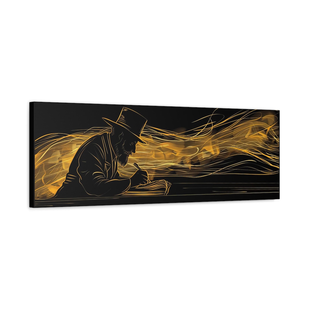 Rabbi Learning Painting Panoramic Canvas Golden Abstract Rabbi Art ...