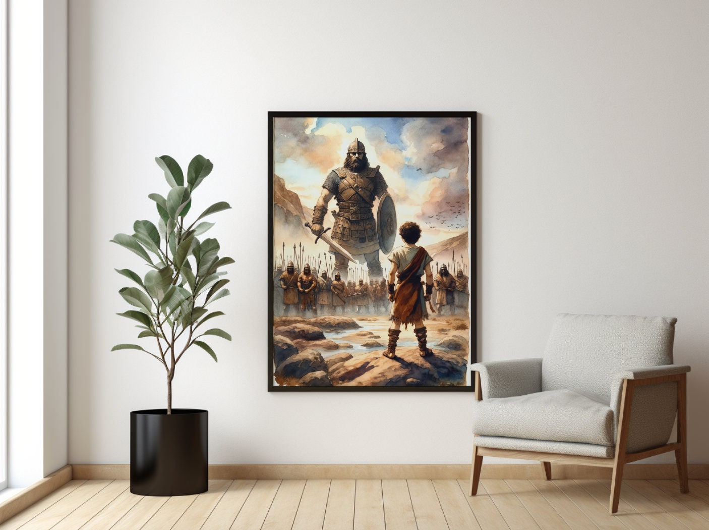 David and Goliath Wall Art Digital Download Bible Watercolor Painting ...