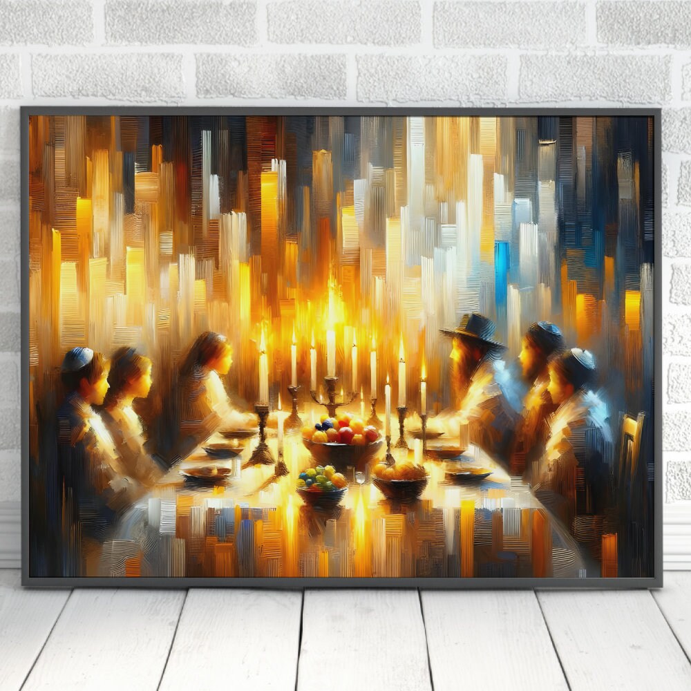 Shabbat Table Oil Painting Digital Download, Family Sabbath Dinner ...