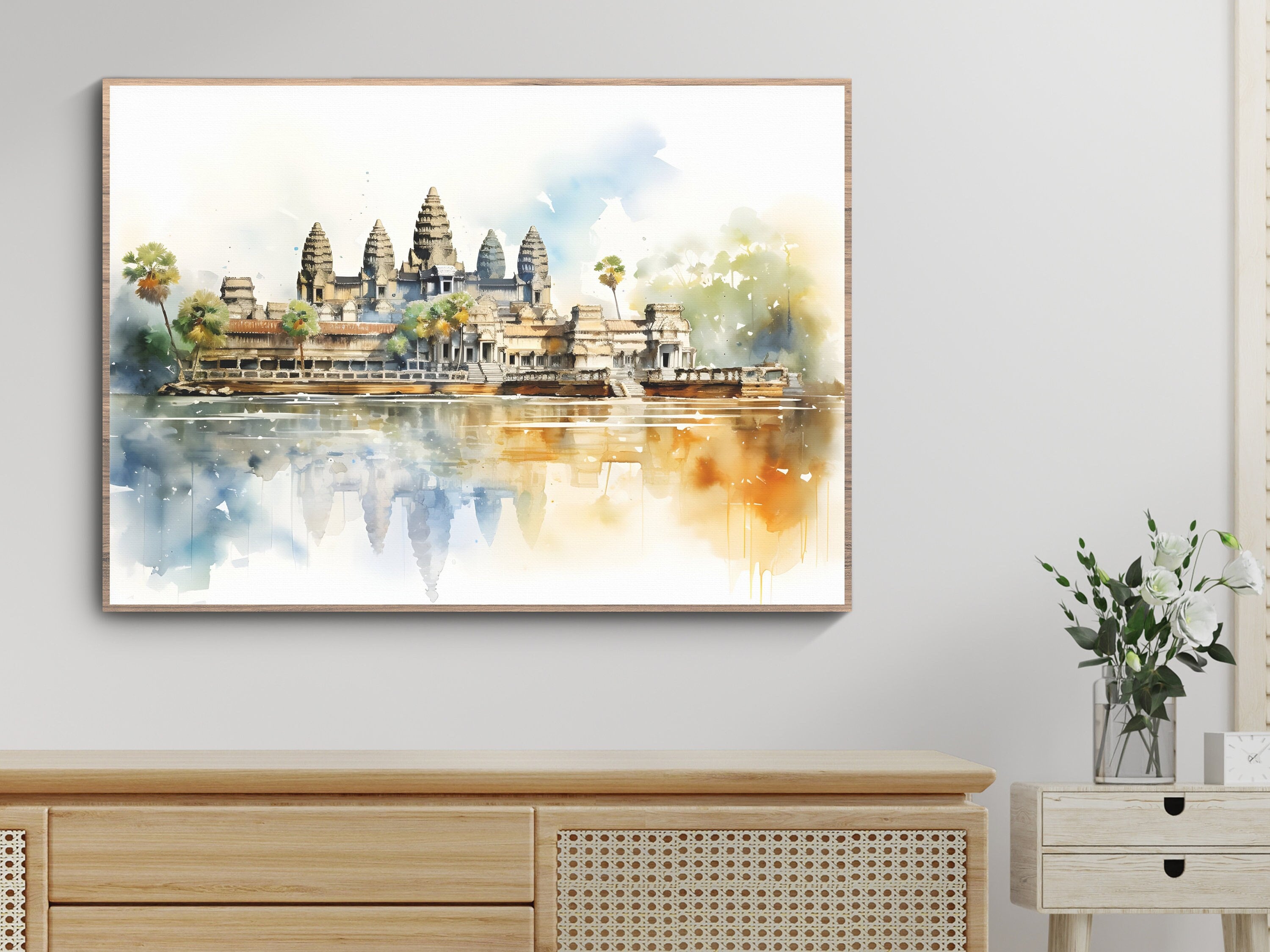 Angkor Wat Painting, Cambodia Iconic Downloadable Canvas, Historic Asia ...