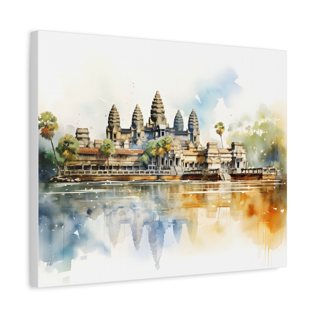 Angkor Wat Painting Canvas, Watercolor Cambodian Wall Art Print Gift ...