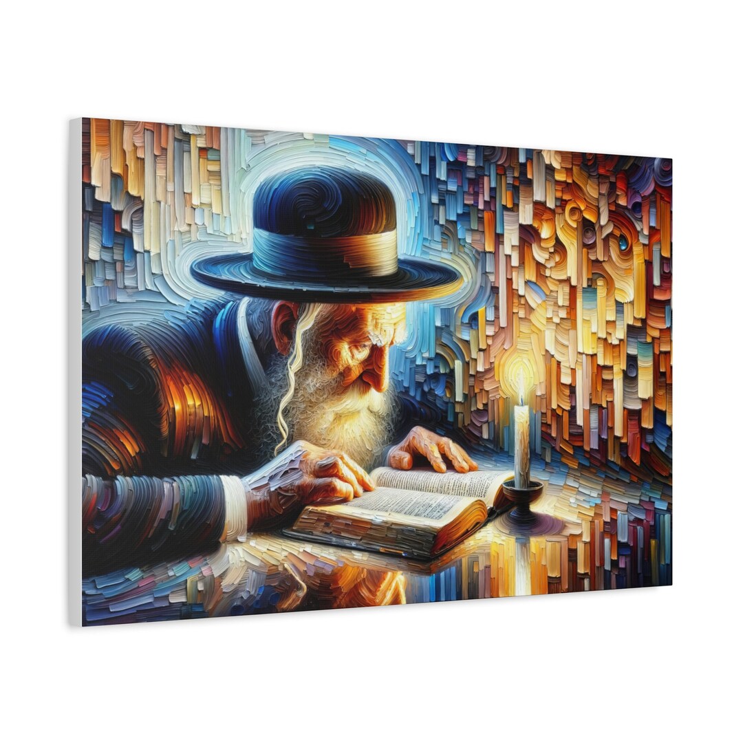 Rabbi Studying Painting Canvas, Judaica Wall Art Canvas Print Gift ...
