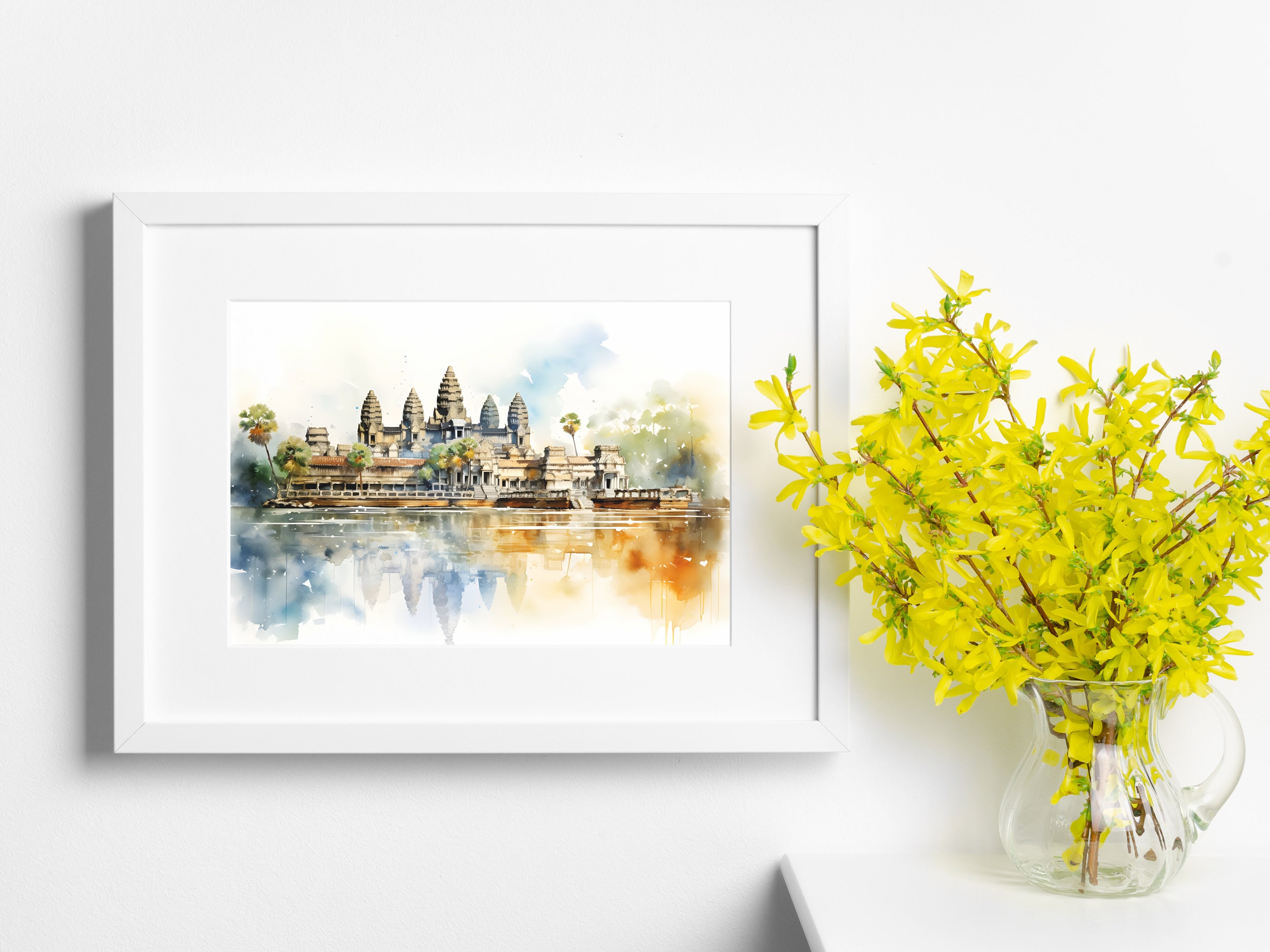 Angkor Wat Painting, Cambodia Iconic Downloadable Canvas, Historic Asia ...