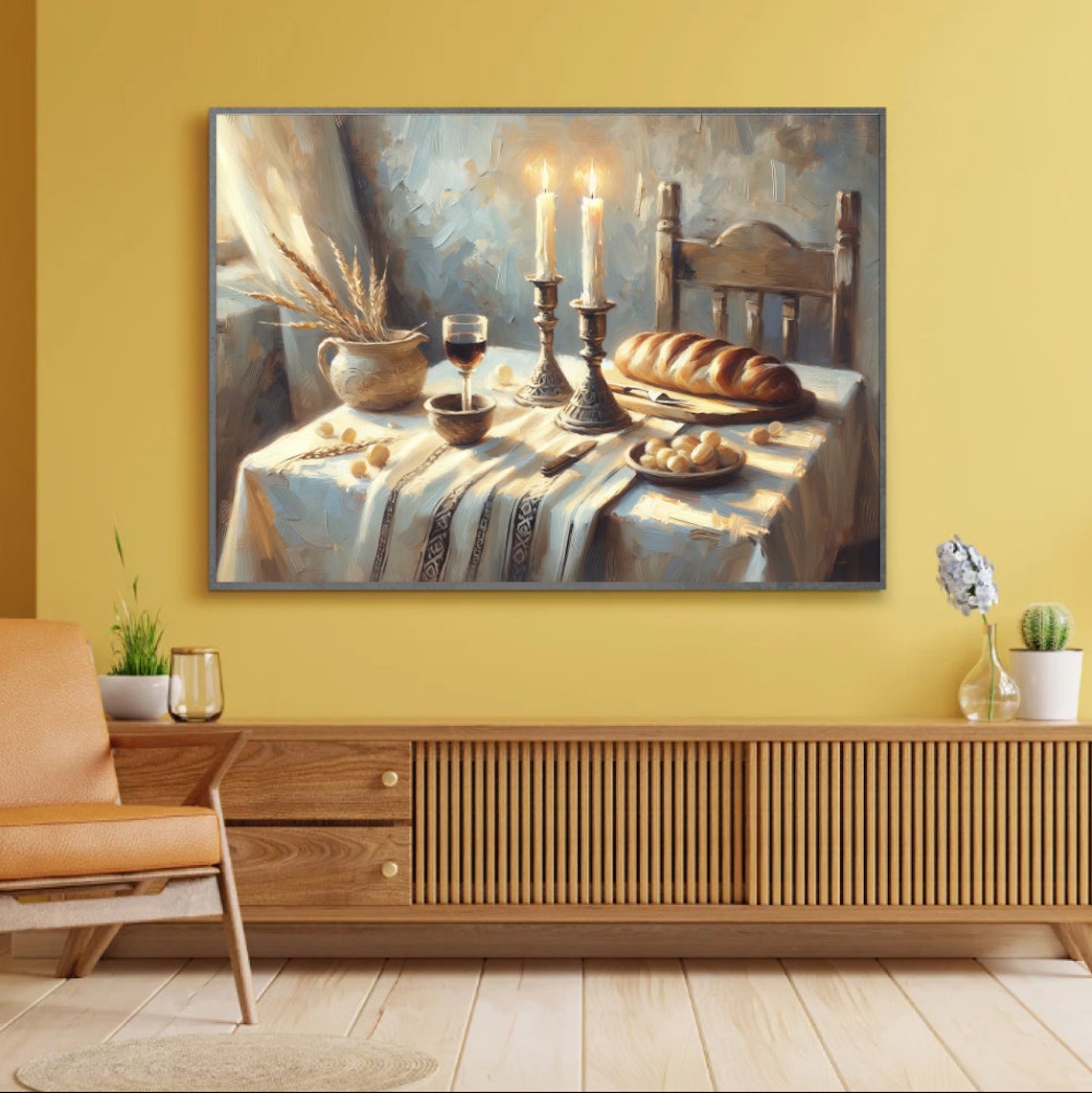 Shabbat Table Painting Digital Download, Judaica Wall Art Home Decor ...