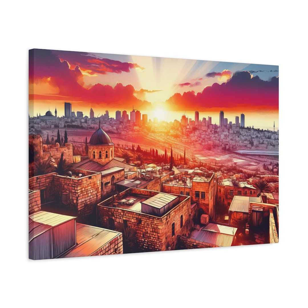 Jerusalem Sunset Painting Canvas, Inspiring Jerusalem Wall Art Canvas ...