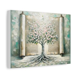 Judaica Tree Painting Canvas, Jewish Tree of Life Print Torah Wall Art ...