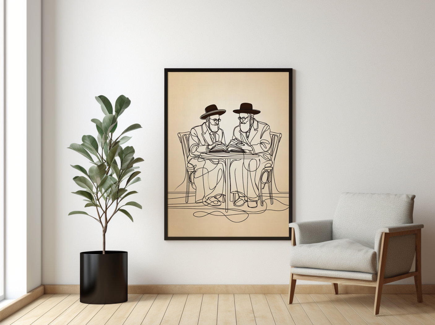 Rabbis Learning Line Art Digital Download Judaica Minimalist Print ...