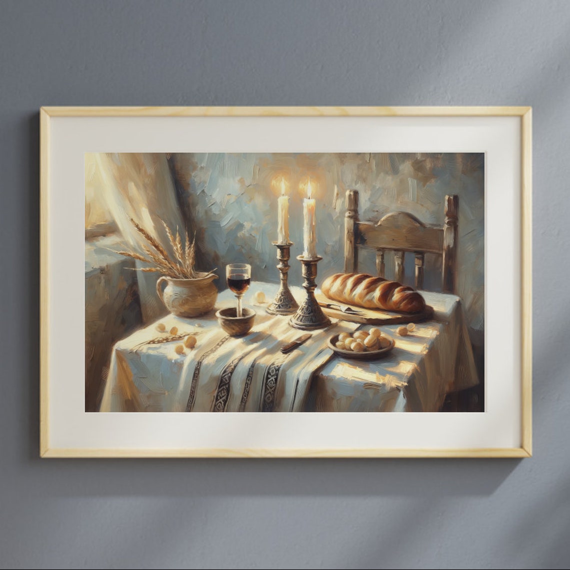 Shabbat Table Painting Digital Download, Judaica Wall Art Home Decor ...