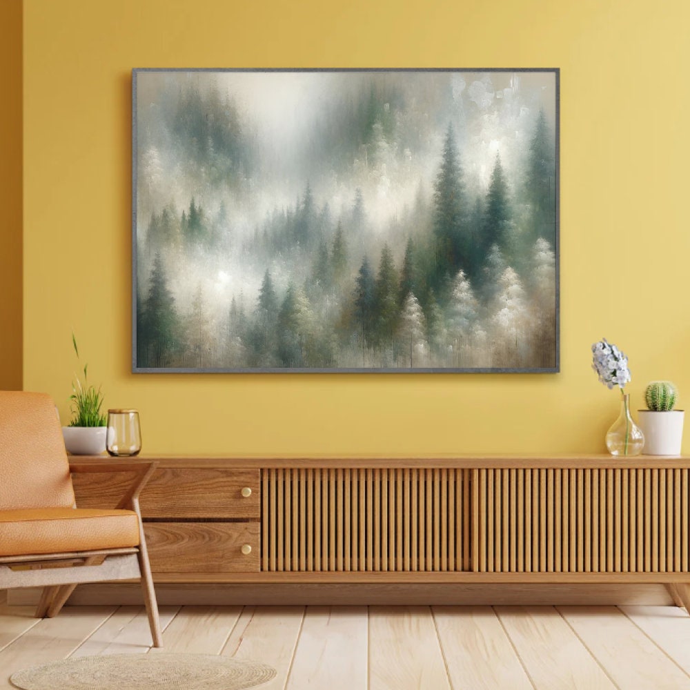 Foggy Forest Painting Digital Download, Fog Trees Landscape Print ...