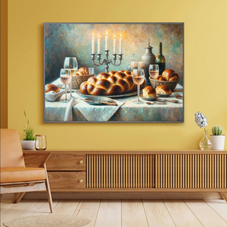 Shabbat Table Painting Digital Download, Judaica Wall Art Home Decor ...