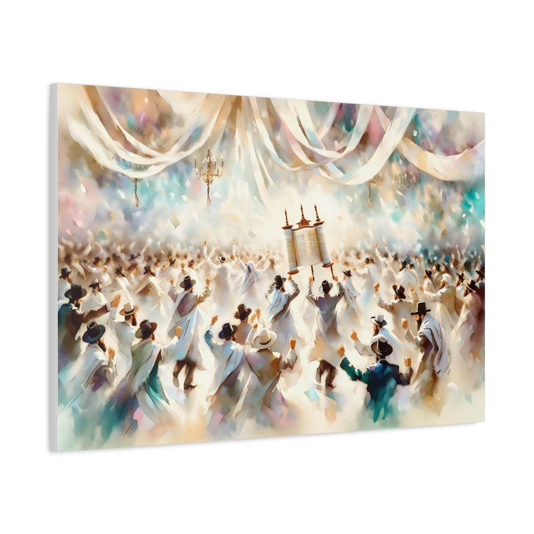 Simchat Torah Canvas Painting, Dancing With Bible Artwork, Jewish ...