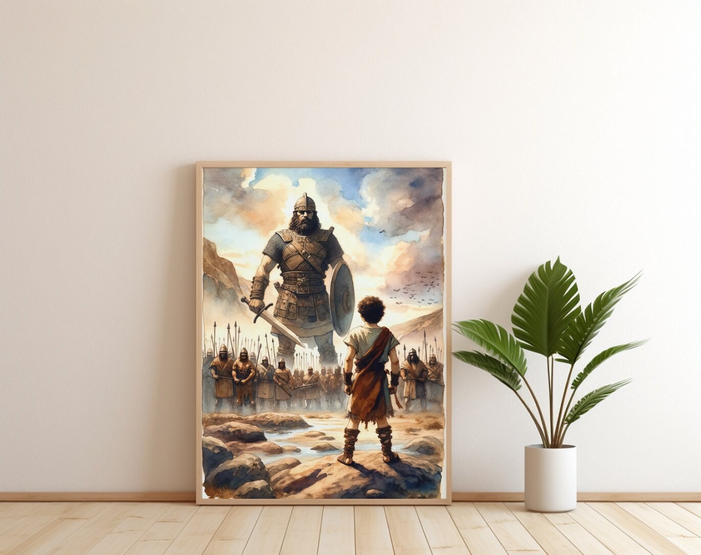 David and Goliath Wall Art Digital Download Bible Watercolor Painting ...