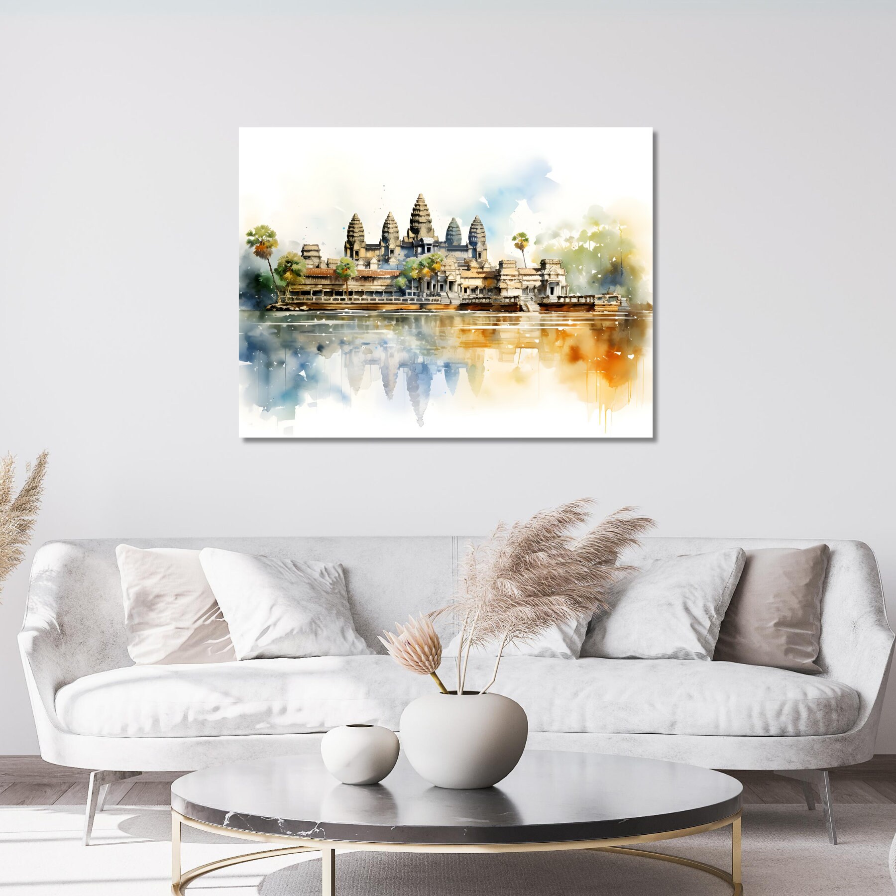 Angkor Wat Painting Canvas, Watercolor Cambodian Wall Art Print Gift ...