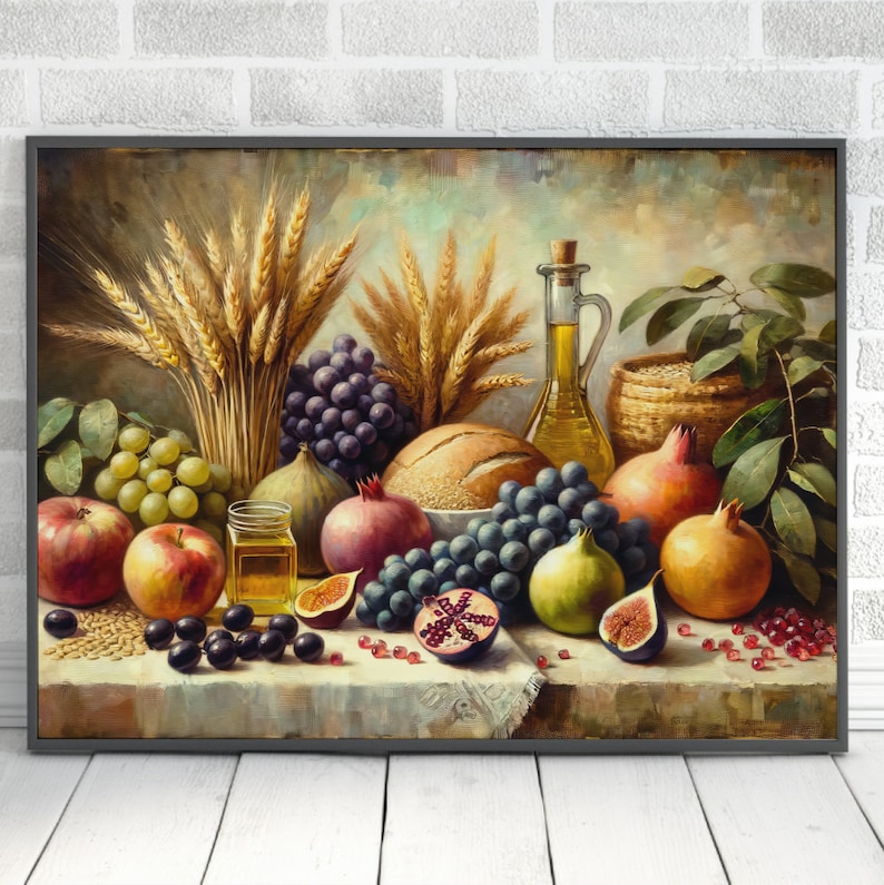 Vintage 7 Species Painting Digital Download, Land of Israel Fruits ...
