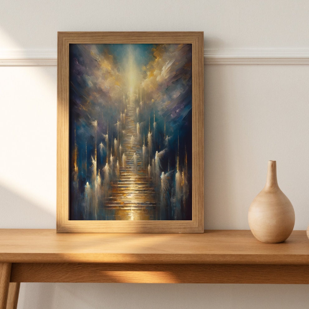 Jacob Ladder Oil Painting Digital Download, Jacobs Dream Biblical Art ...