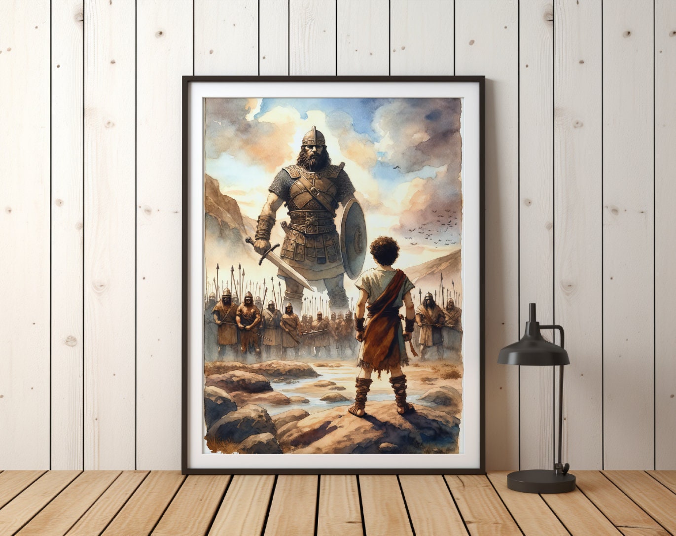 David and Goliath Wall Art Digital Download Bible Watercolor Painting ...