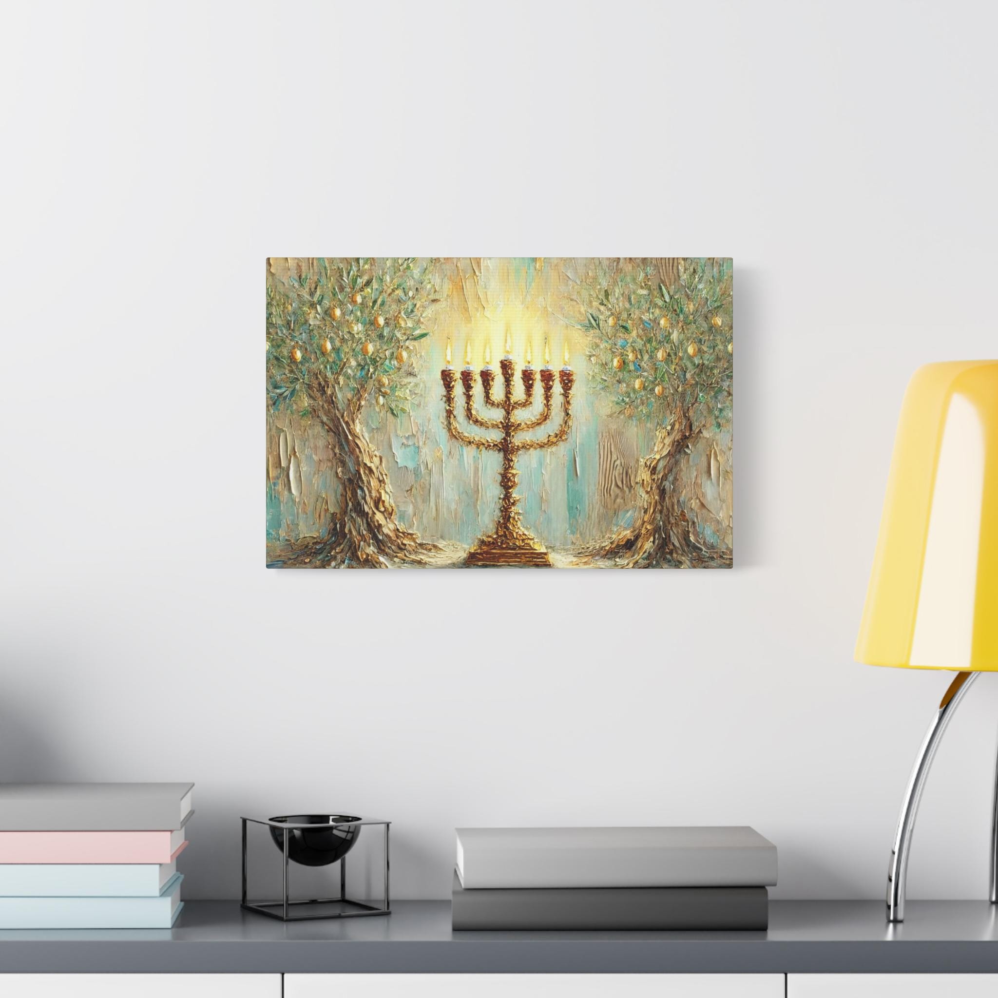 Menorah Painting Matte Canvas, Jewish Art Print, Zekharia Vision of ...