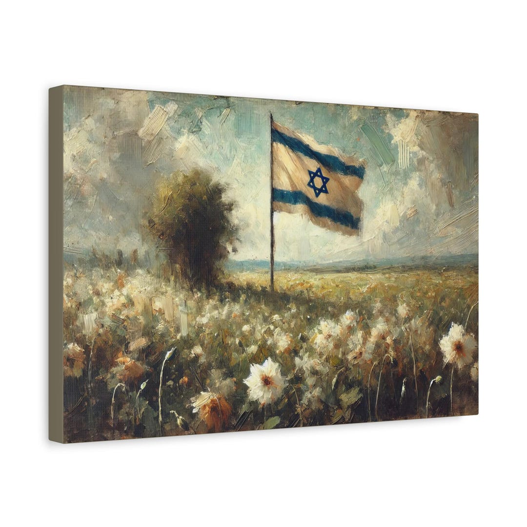 Israel Flag Landscape Painting Canvas, Israel Flower Field Wall Art ...