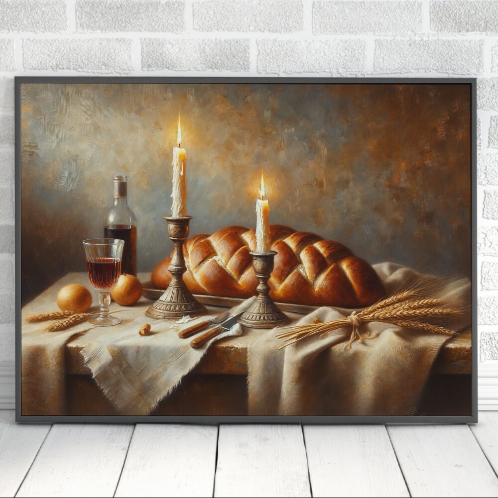 Shabbat Table Painting Digital Download, Judaica Wall Art Home Decor ...