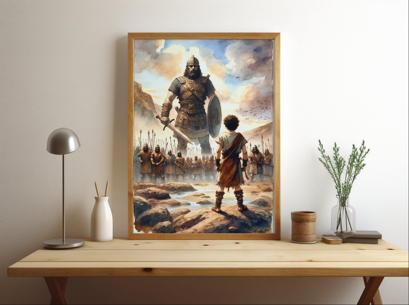 David and Goliath Wall Art Digital Download Bible Watercolor Painting ...