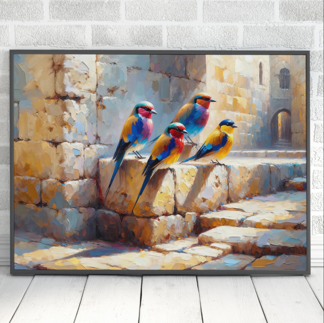 Colorful Birds Jerusalem Painting Digital Download, Old City Art Print ...