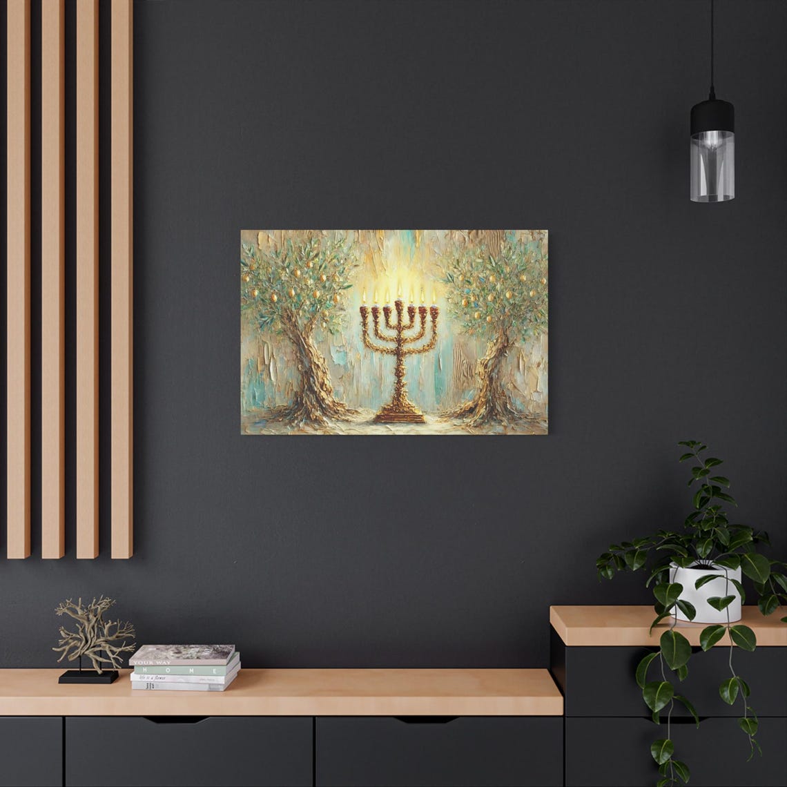 Menorah Painting Matte Canvas, Jewish Art Print, Zekharia Vision of ...