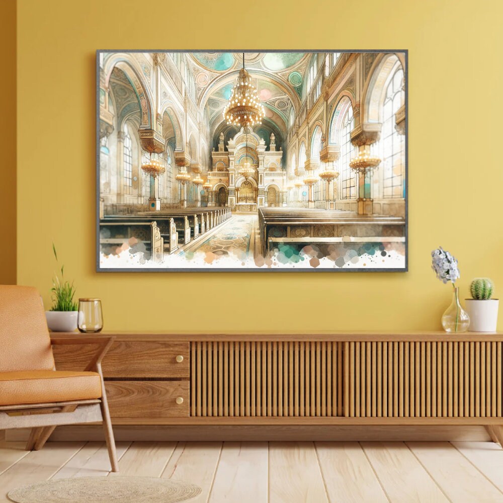 Synagogue Painting Digital Download, House of Prayer Artwork, Jewish ...