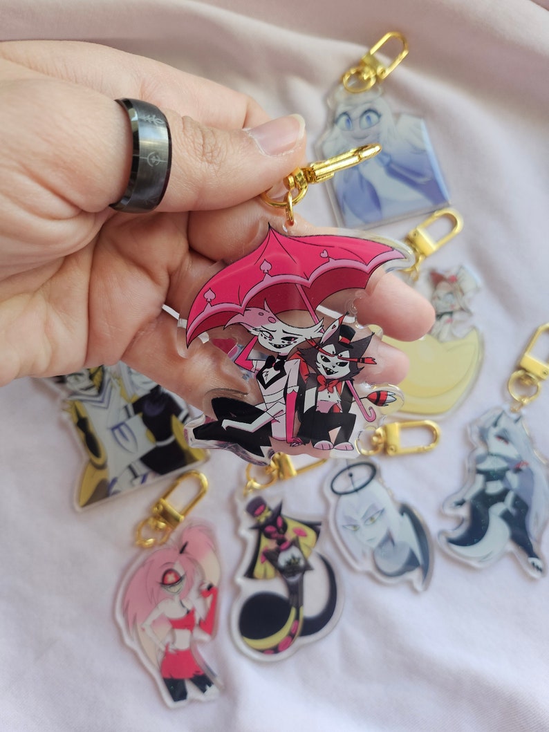 Cute Keychains Hazbin Hotel Helluva Boss Angel Dust Husk Allastor Loona ...