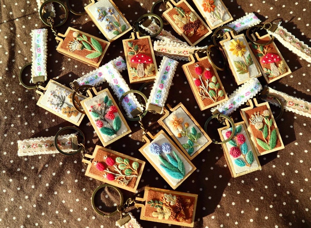 Handmade Embroidered Floral Keychains - Unique Seasonal Designs ...